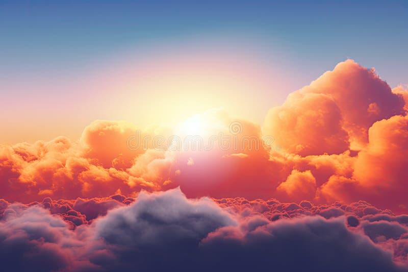 Brightly Colored Sun Peaking Over the Clouds, with a Gradient Sky Stock ...