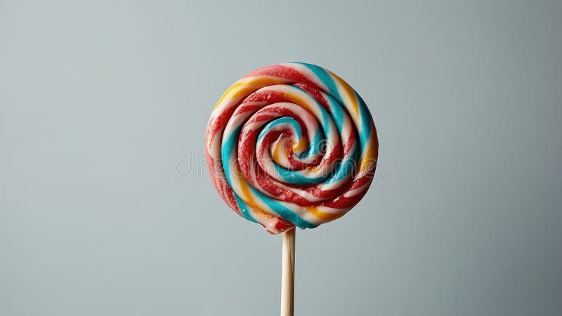 Brightly Colored Swirled Lollipop Stands Alone Against Simple Gray ...