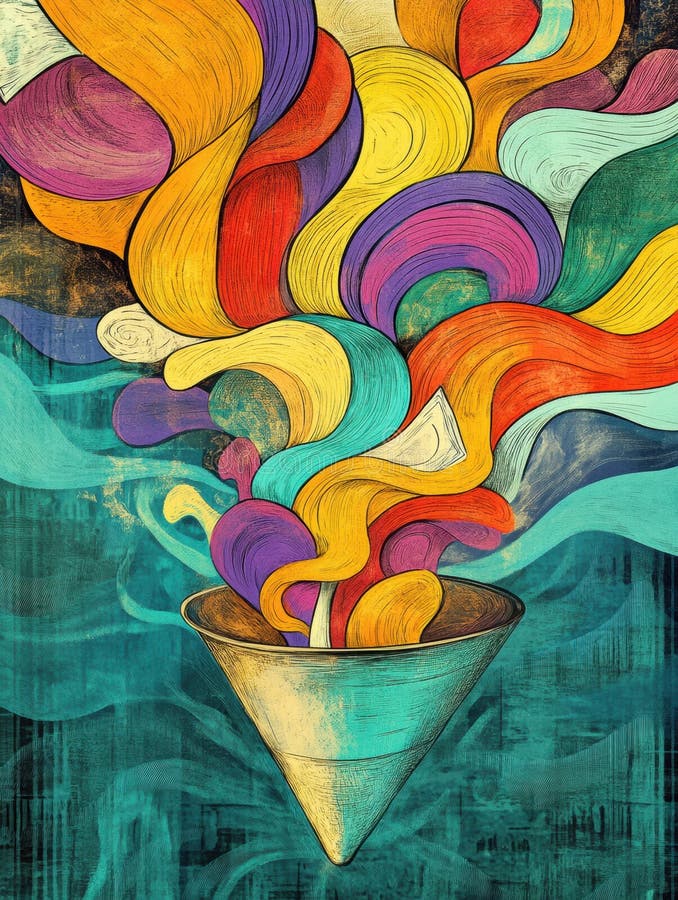 Brightly Colored Swirls Flow from a Funnel into a Dynamic Pattern ...