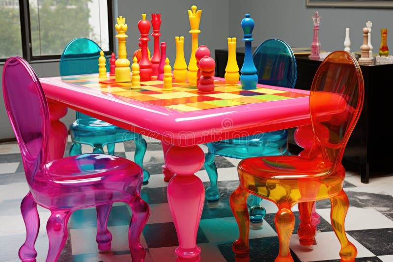 Brightly Colored Table with a Monochrome Chess Set Stock Image - Image ...