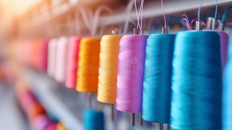 Brightly Colored Threads are Neatly Organized in a Textile Workshop ...