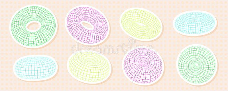 Vivid 3D Torus Shapes with Wireframe Patterns Stock Illustration ...