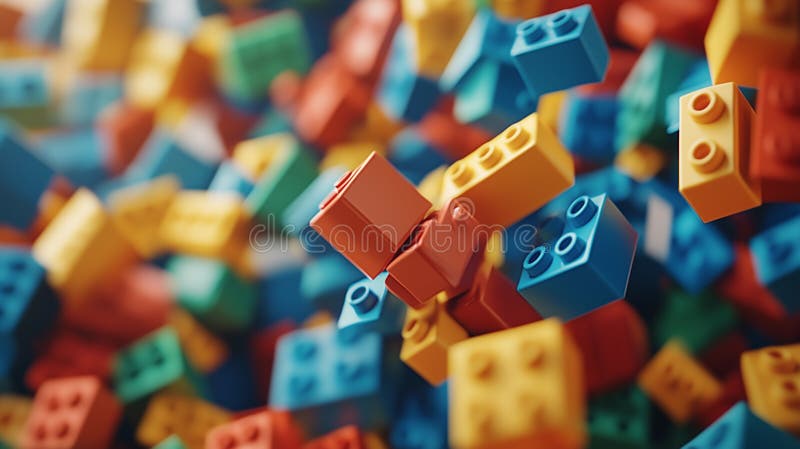 Brightly Colored Toy Blocks Falling into a Pile of Scattered Pieces ...