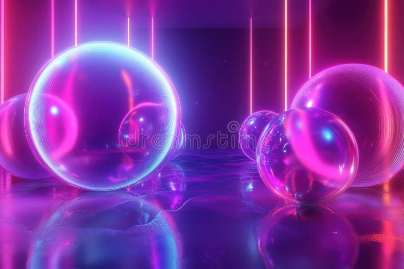 Brightly Colored Transparent Spheres and Neon Lights Create a Vibrant ...