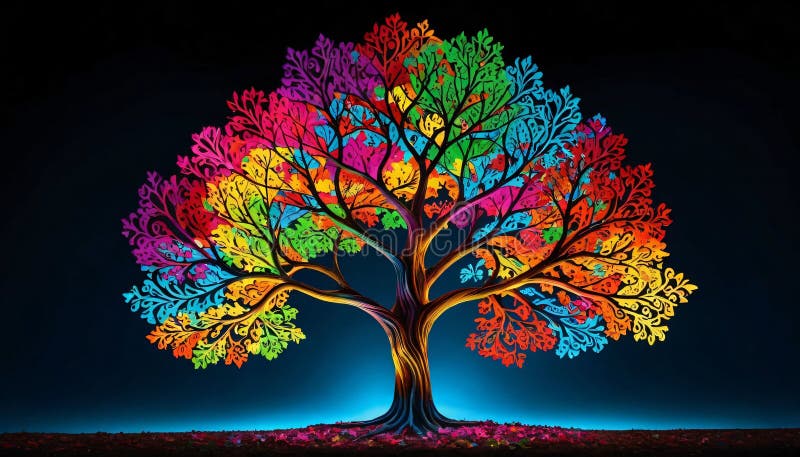 A Brightly Colored Tree with Many Branches and Leaves Stock ...
