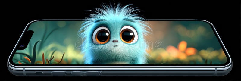 Smartphone Displays Virtual Pet App with Animated Creature Interacting ...
