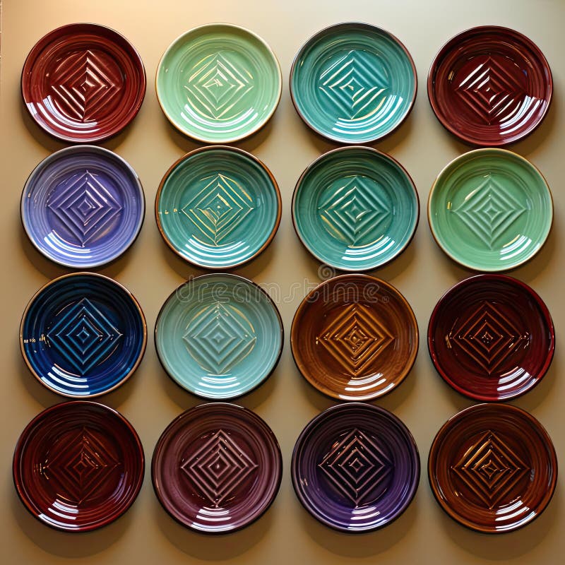 Brightly Colored Wall Plates with Bold Graphic Designs Stock ...