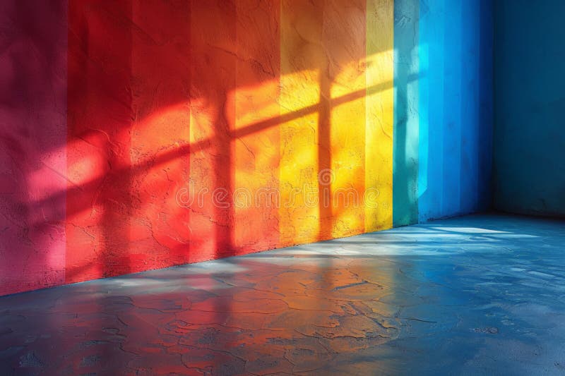 Brightly Colored Wall with Rainbow Stripe Pattern and Window Casting ...