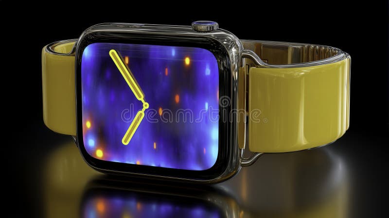 Brightly Colored Watch Face with Dynamic Patterns on a Yellow Strap ...