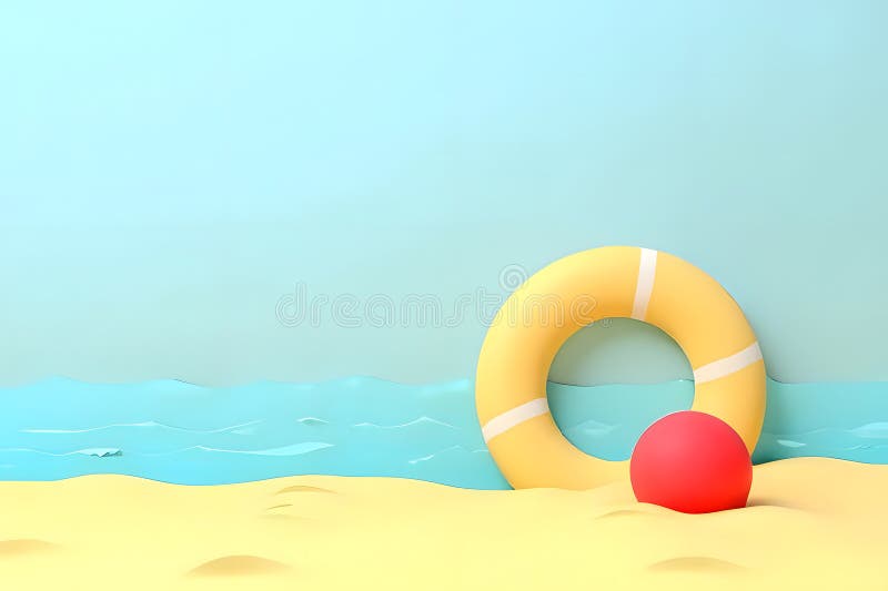 Brightly Colored Water Rings Placed on the Sandy Beach by the Sea Stock ...