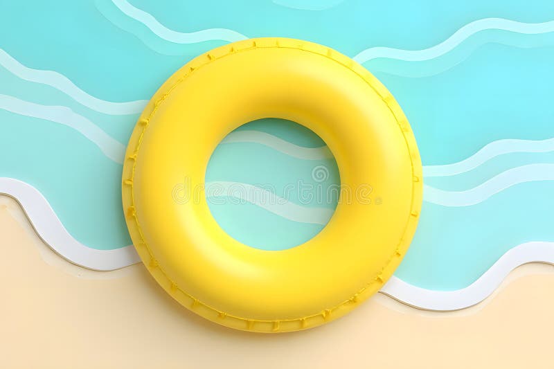 Brightly Colored Water Rings Placed on the Sandy Beach by the Sea Stock ...