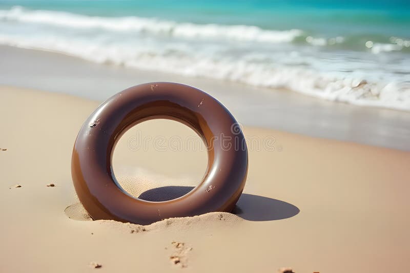 Brightly Colored Water Rings Placed on the Sandy Beach by the Sea Stock ...