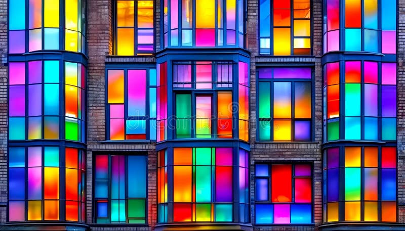 Colorful Windows Transform City Facade with Vibrant Reflections and ...