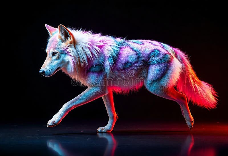 A Colorful Wolf with a Black Background Stock Photo - Image of colors ...