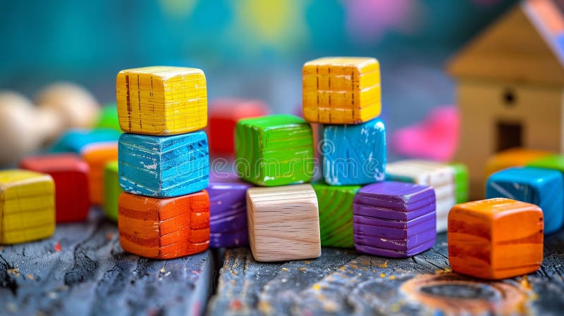 Brightly Colored Wooden Blocks are Arranged for Children Educational ...