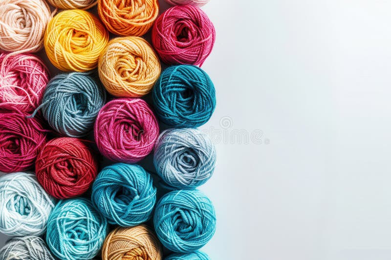 Brightly Colored Yarn Rolls are Neatly Arranged in a Grid on a White ...