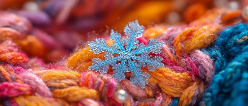 Brightly Colored Yarn Threads Intertwine with a Sparkling Blue ...