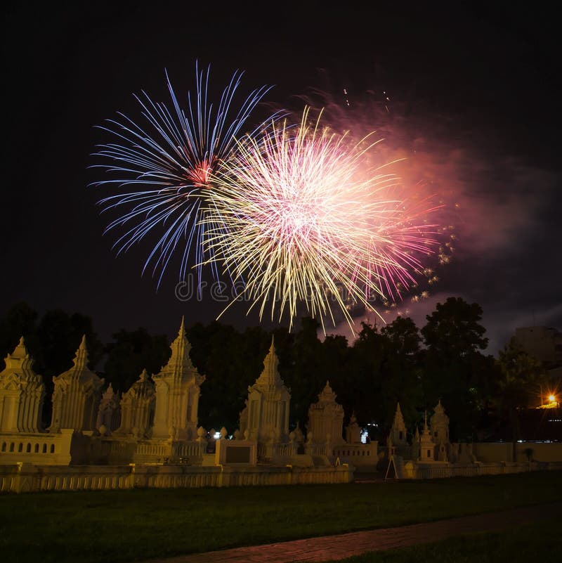 Fireworks in red colors stock photo. Image of explosion - 188348910