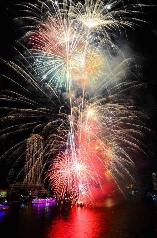 Brightly Colorful Fireworks in the Night Sky Stock Image - Image of ...