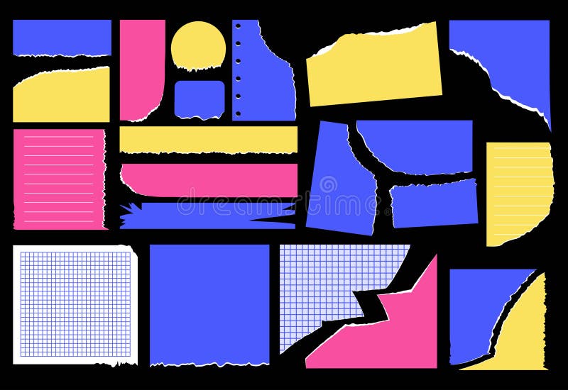 Brightly Colorful Paper Page Template Set. Isolated Torn Pieces of ...
