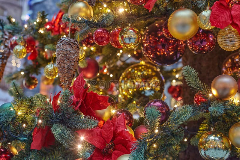 Brightly Decorated Christmas Tree Close-up. the Concept of Christmas ...