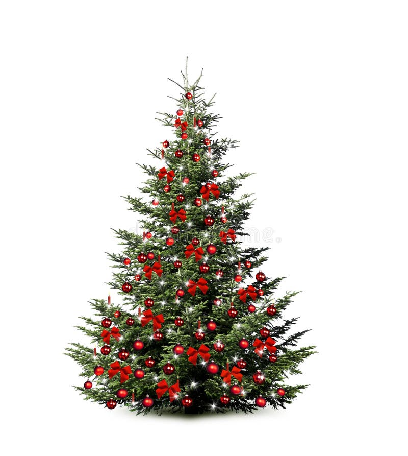 Brightly Decorated Christmas Tree Isolated on White Background Stock ...