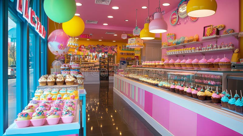 Brightly Decorated Cupcake and Cake Pop Shop Pic Stock Image - Image of ...