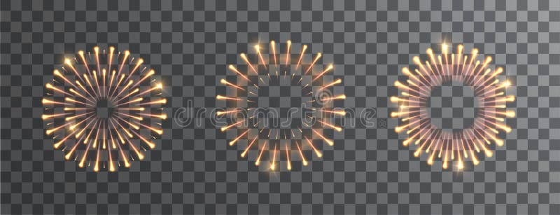 Brightly Fireworks on Night Sky Background Isolated Set. Light Particle Firecracker Explosion ...