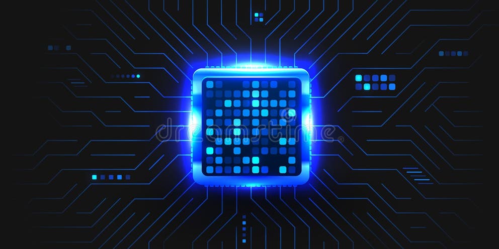 Brightly Glowing AI Chip on Circuit Board. Technology Background. CPU Processor on Tech Bg Stock ...