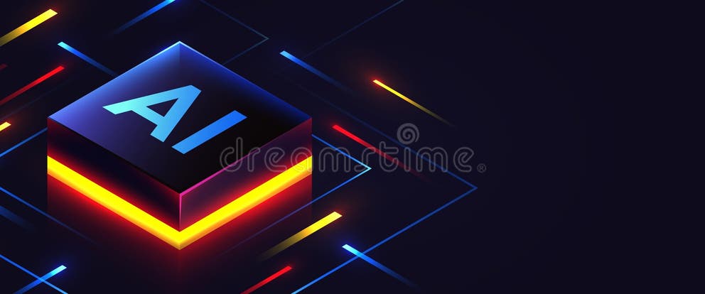 Brightly Glowing Glass AI Chip on Circuit Board. Technology Background. CPU Processor on Tech Bg ...