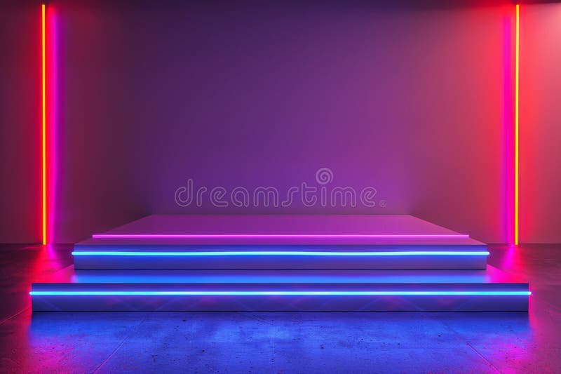 Brightly Glowing Podium with Neon Lines for Product Display. Stock ...