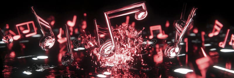 Red Glowing Music Notes Splash with Energy Stock Illustration ...