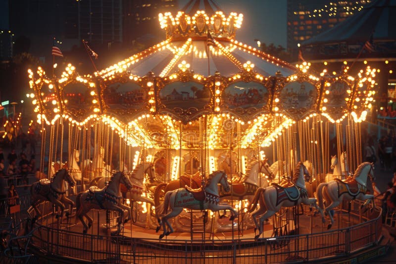Illuminated Carousel at Night: a Magical Fairytale Ride Stock ...