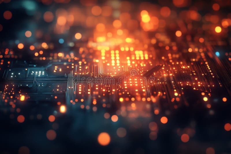 Brightly Illuminated Circuit Board with Intricate Patterns and Glowing ...