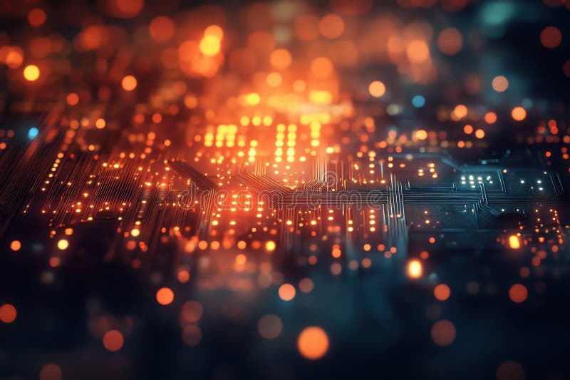 Brightly Illuminated Circuit Board with Intricate Patterns and Glowing ...