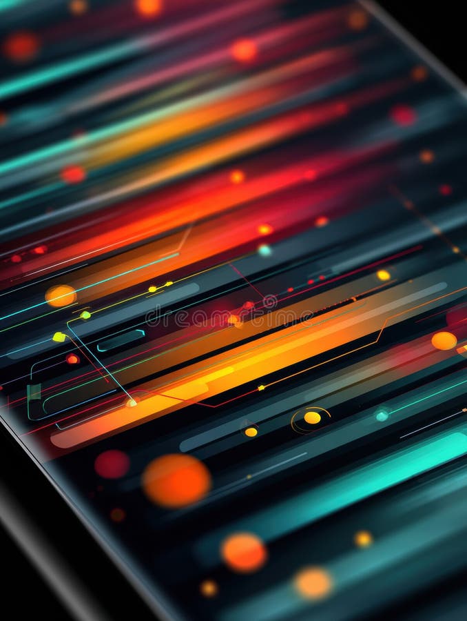 Floating User Interface Elements on a Touchscreen Device with Vibrant Digital Glow at Night ...