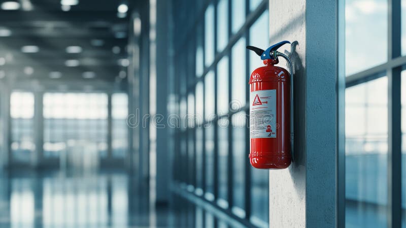 In a Brightly Illuminated Hallway, a Fire Extinguisher Stands Out on ...