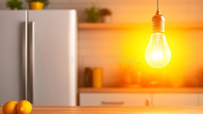 Energy Efficient Kitchen with Bright Illuminated Light Bulb Stock ...