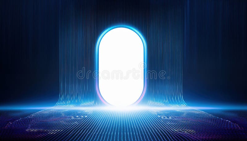 Brightly Illuminated Portal Gateway on Textured Digital Surface Evoking ...
