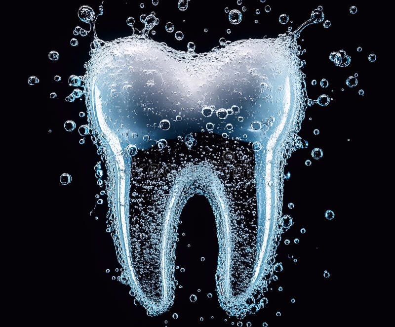 Brightly Illuminated Tooth Surrounded by Bubbles in a Dark Setting ...