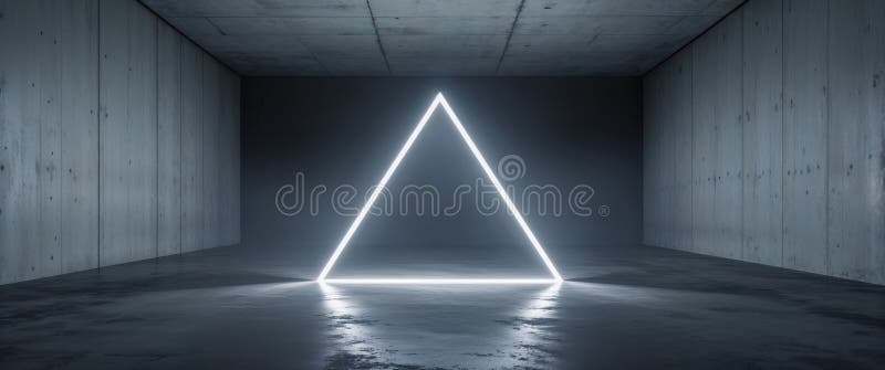 A Brightly Illuminated Triangle Glows Inside a Concrete Room Setting ...