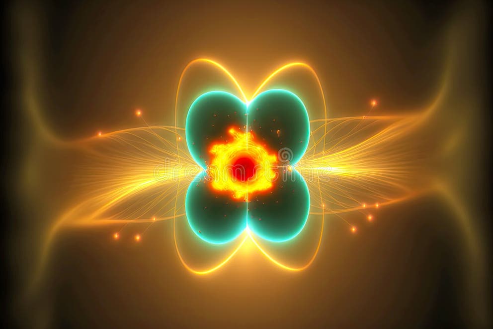 Brightly Illuminated Yellow Atom Orbit with Atomic Nucleus Stock ...