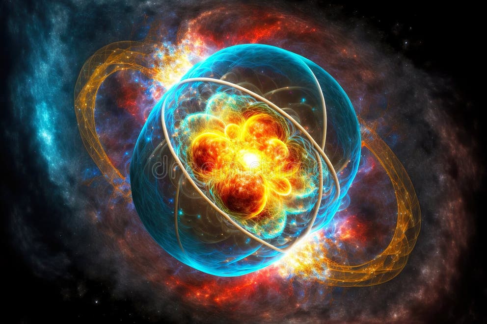 Brightly Illuminated Yellow Atom Orbit with Atomic Nucleus Stock ...