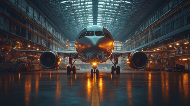 Brightly Lit Aircraft in Advanced Aerospace Construction Facility ...