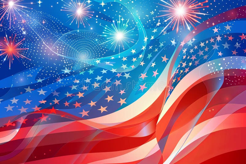 Brightly Lit American Flag Background with Festive Fireworks Stock ... Brightly Lit American Flag Background with Festive Fireworks Stock ...