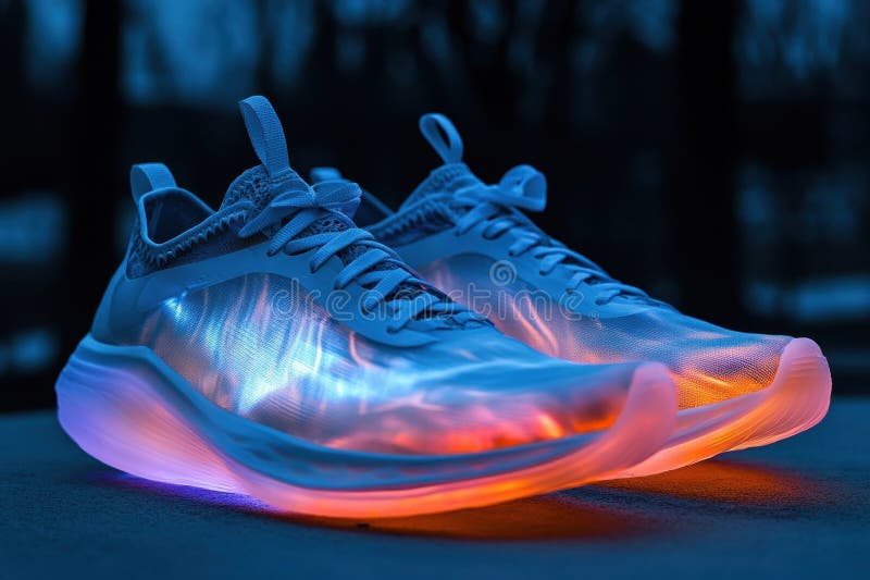 Brightly Lit Athletic Shoes Showcase Glowing Features in an Evening ...