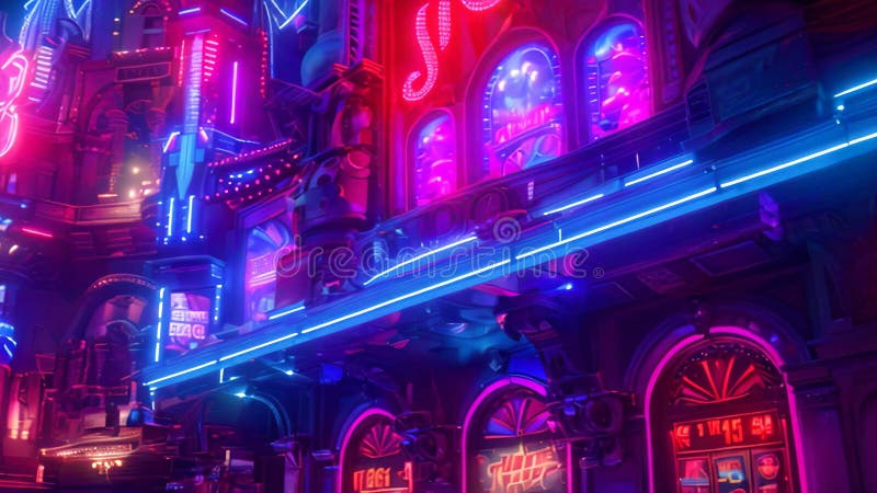 Brightly Lit Building Covered in Neon Lights, Displaying a Dazzling ...