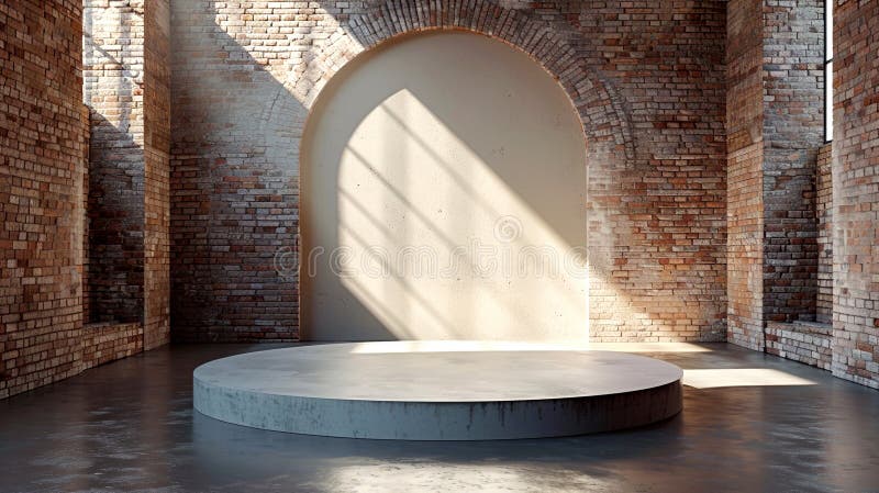 Brightly Lit Circular Stage in a Rustic Brick Interior during the Day ...