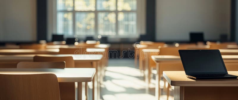 In a Brightly Lit Classroom Flooded with Morning Light, Students Sit at ...