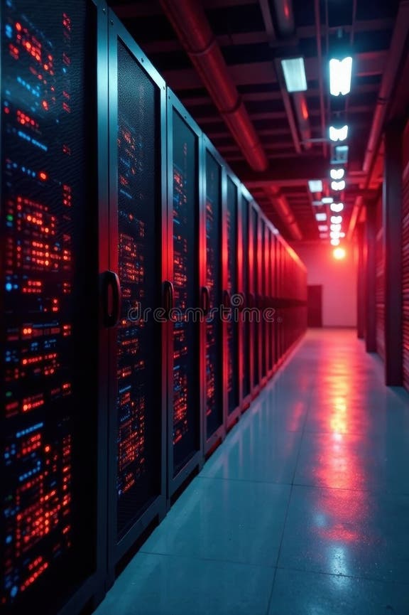 Brightly Lit Data Center; Server Configuration in Progress , Server Rack, High Tech, Control ...